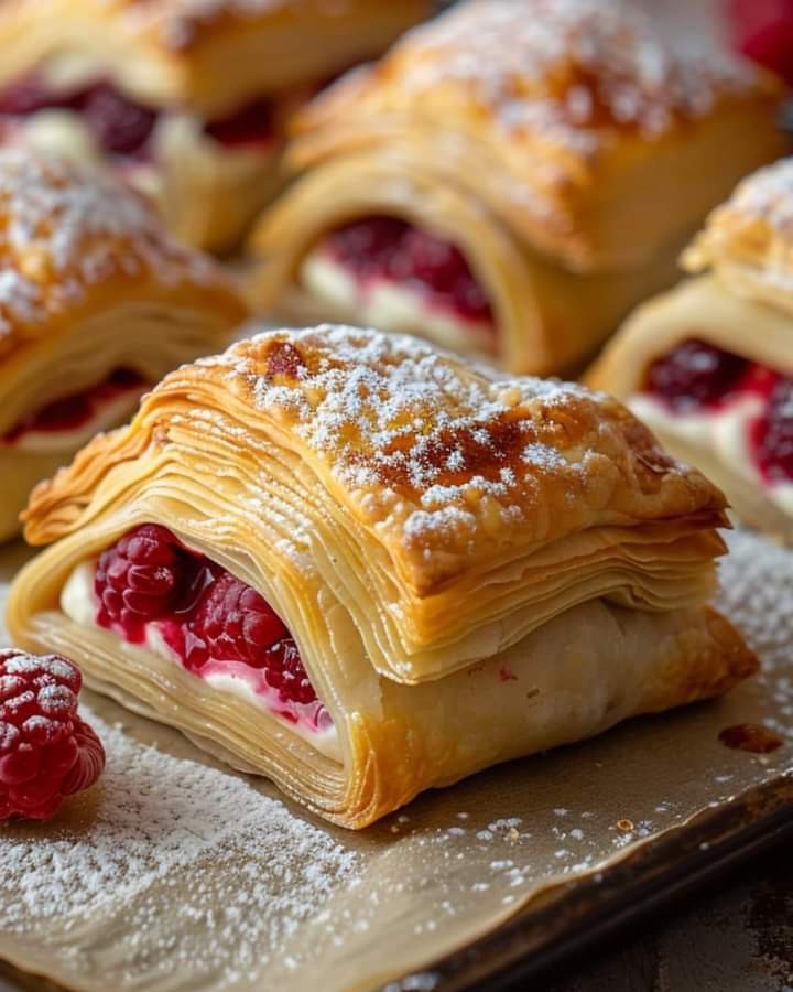 Raspberry Cream Puff Pastry Squares - CYSSERO