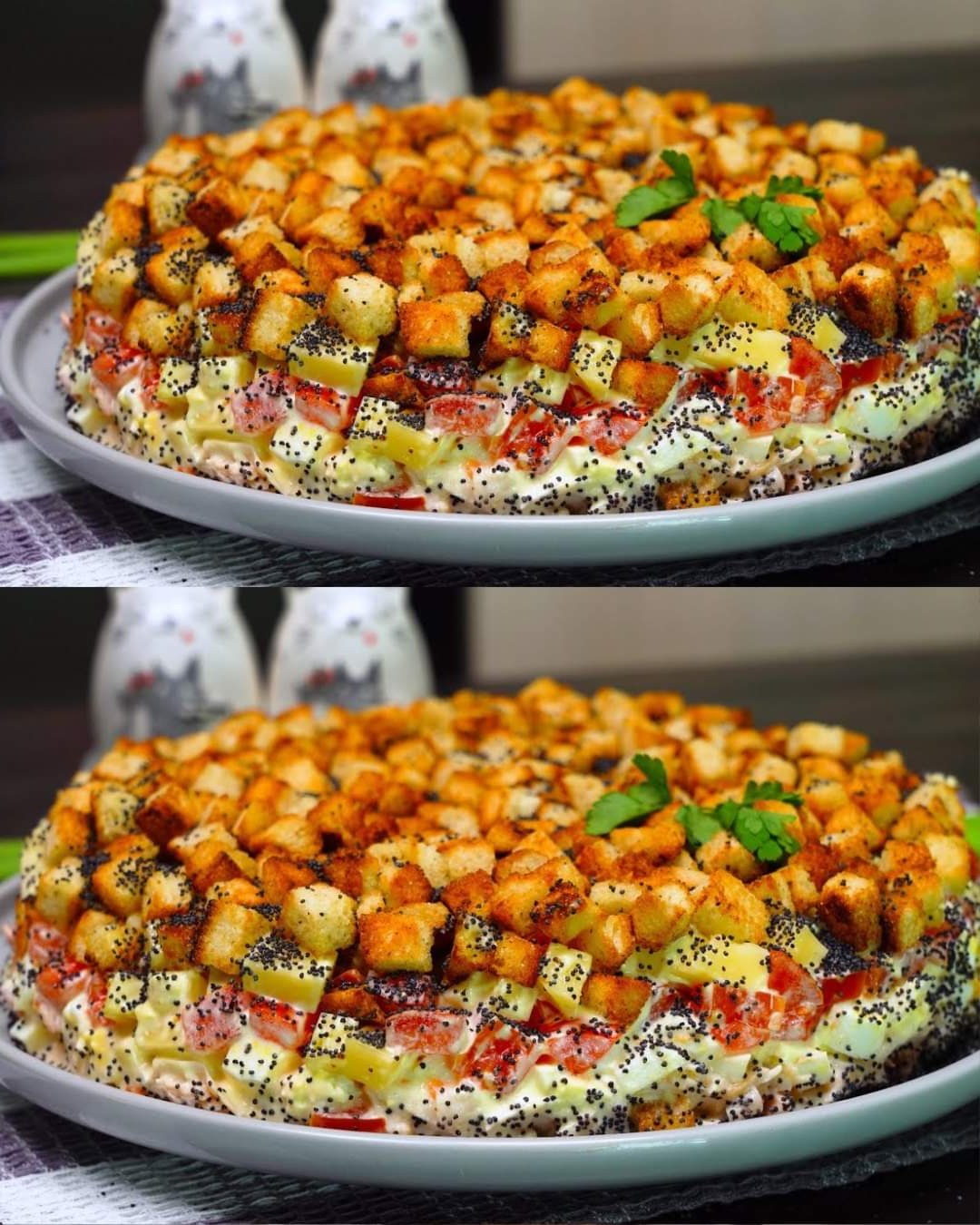 Crispy Crouton and Poppy Seed Layered Salad Cake: A Fresh and Festive ...