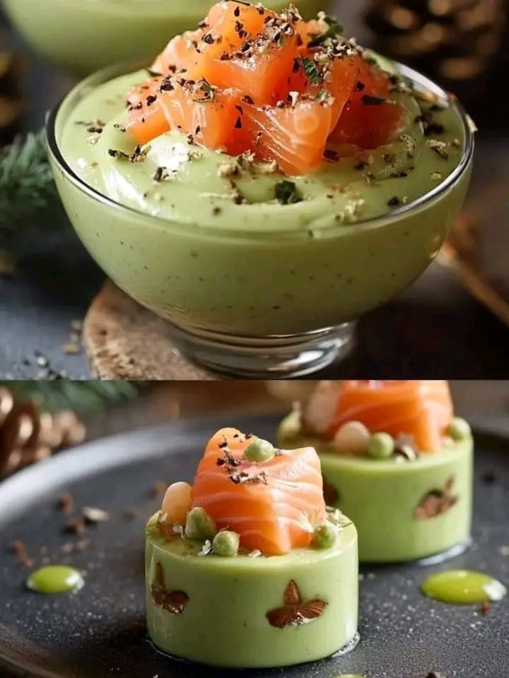"Elegant Avocado-Salmon Towers with Wasabi Cream" - CYSSERO