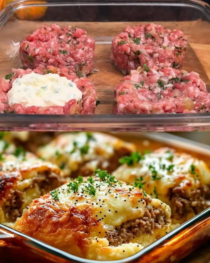 Cheesy Stuffed Beef Patties Casserole - CYSSERO
