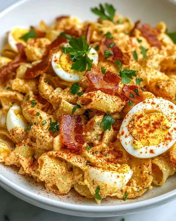 Loaded Pasta Salad with Eggs and Bacon - CYSSERO