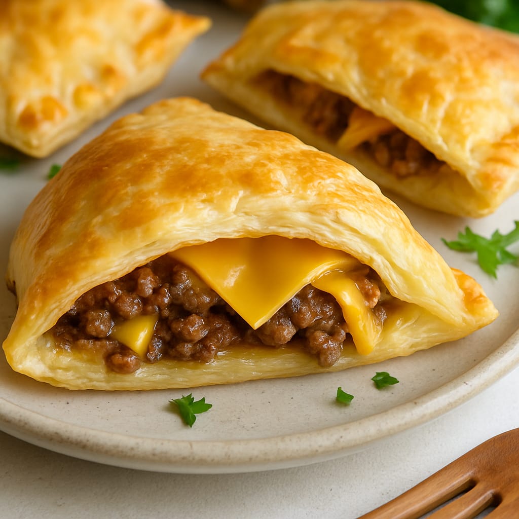 Cheesy Ground Beef Puff Pastry Pockets - CYSSERO