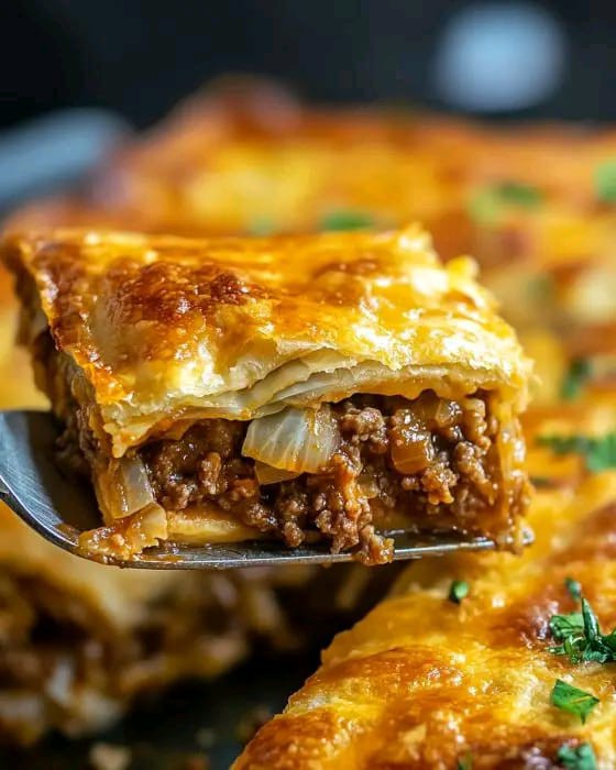Savory Ground Beef Puff Pastry Pie - CYSSERO