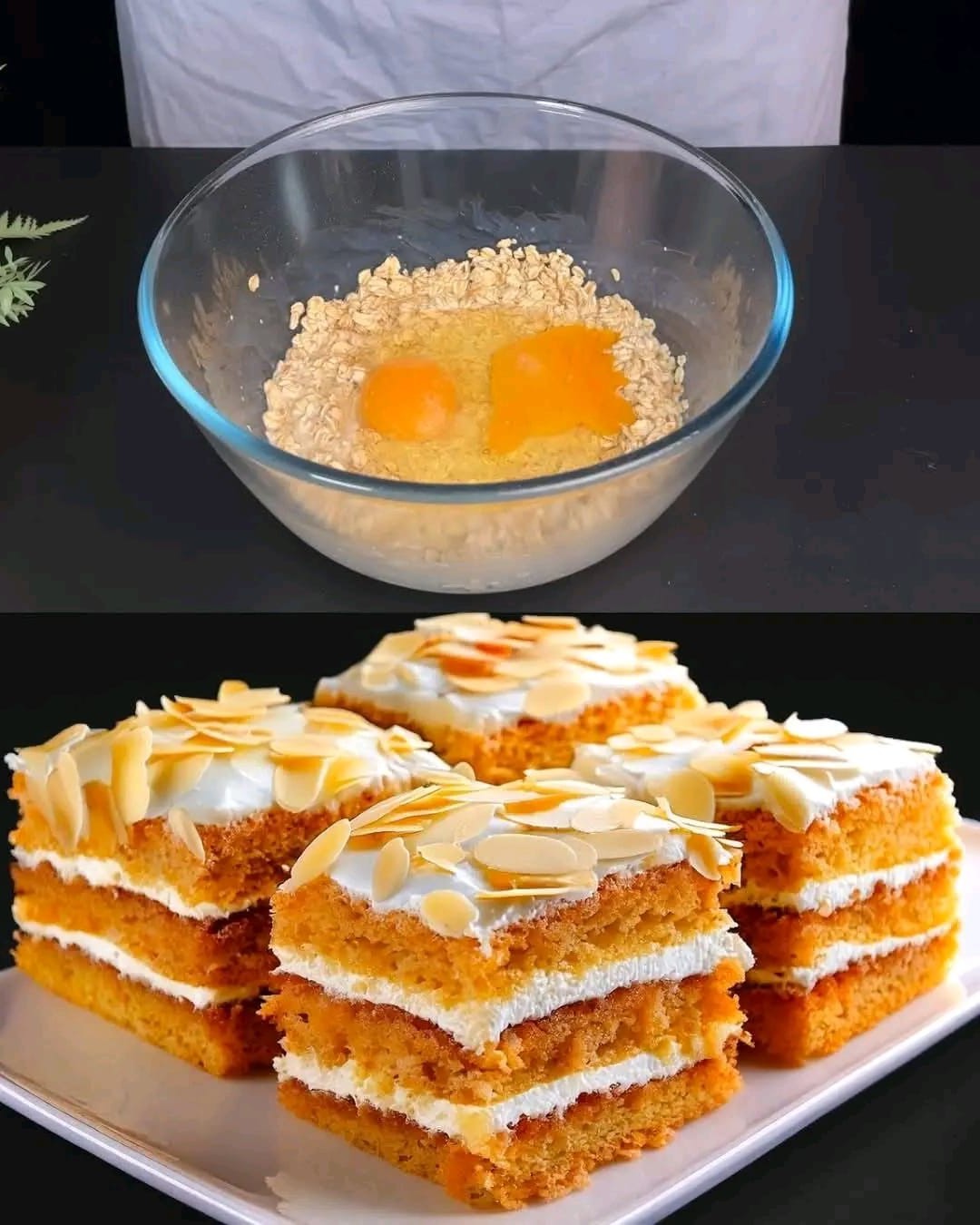 Homemade Oat Layer Cake with Cream and Almond Topping – Soft, Wholesome ...