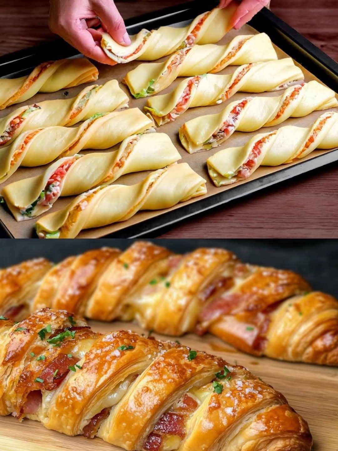 Homemade Savory Twisted Puff Pastry Rolls – Stuffed & Golden Baked Delight - CYSSERO