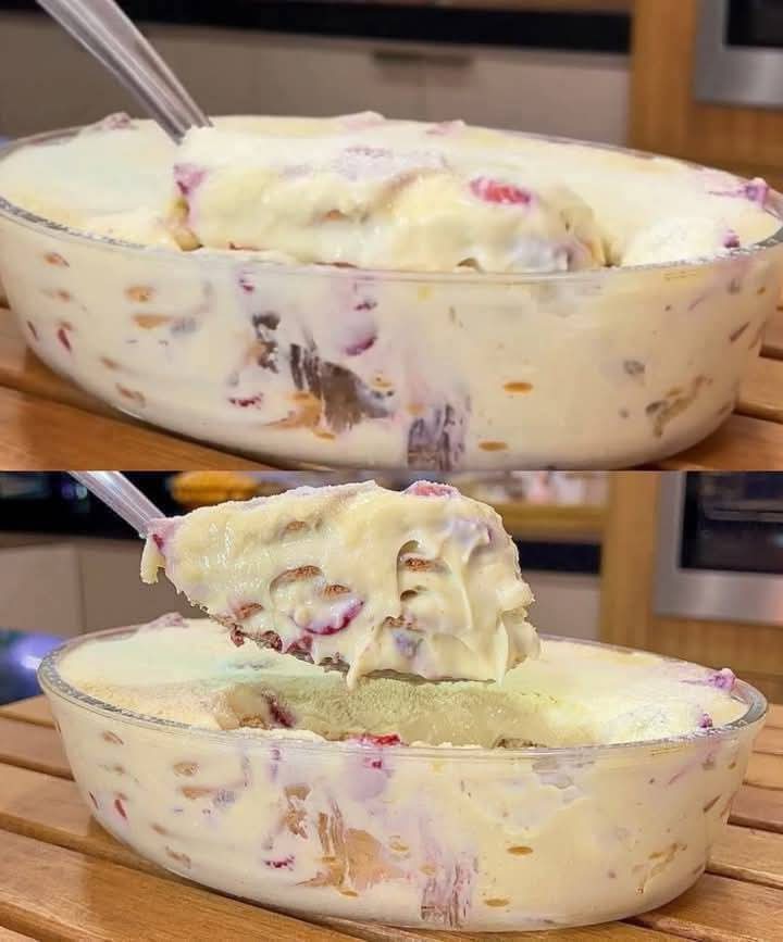 Strawberry Biscuit Custard Pudding - CYSSERO