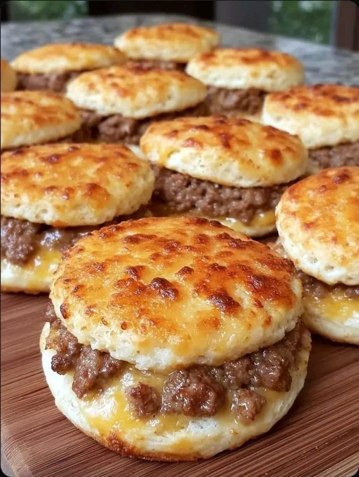 Cheesy Beef Biscuit Sandwiches - CYSSERO