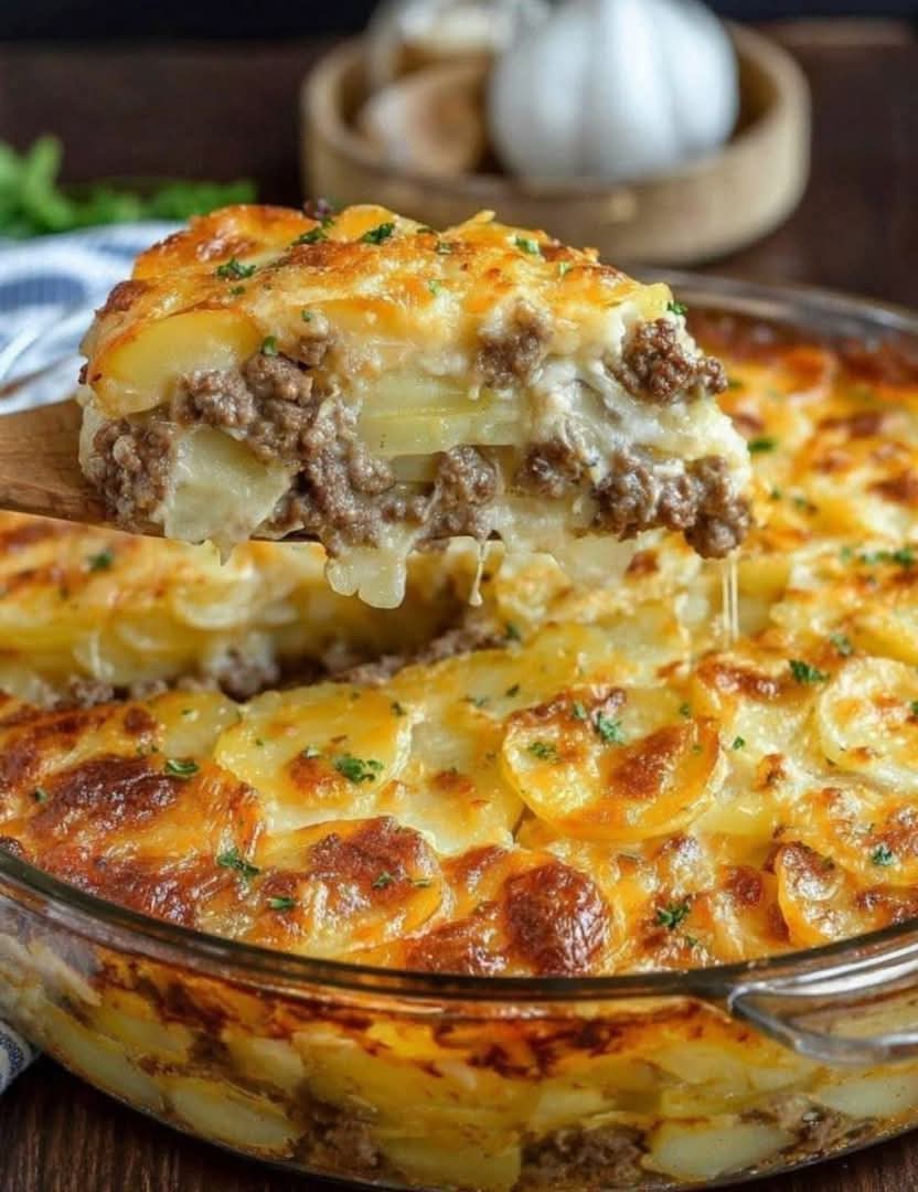 Cheesy Potato and Ground Beef Casserole Recipe - CYSSERO