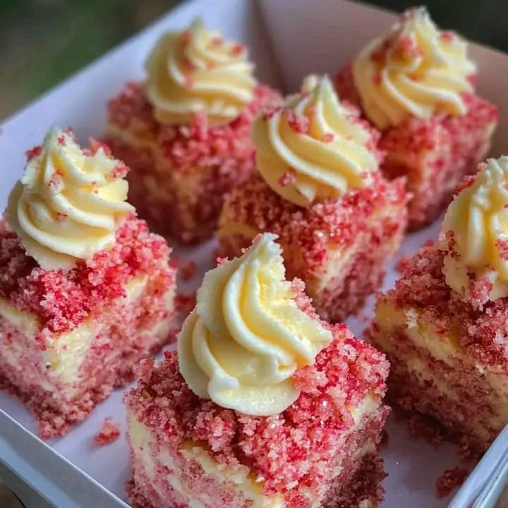 Red Velvet Crumb Cake Bites with Vanilla Cream Swirls - CYSSERO