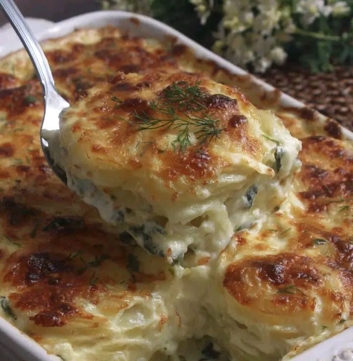Creamy Spinach Potato Gratin - CYSSERO