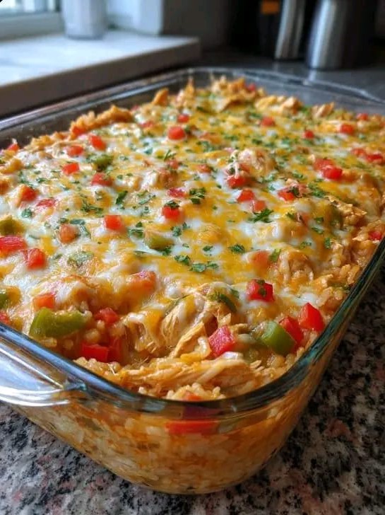 Cheesy Chicken & Rice Casserole with Bell Peppers - CYSSERO