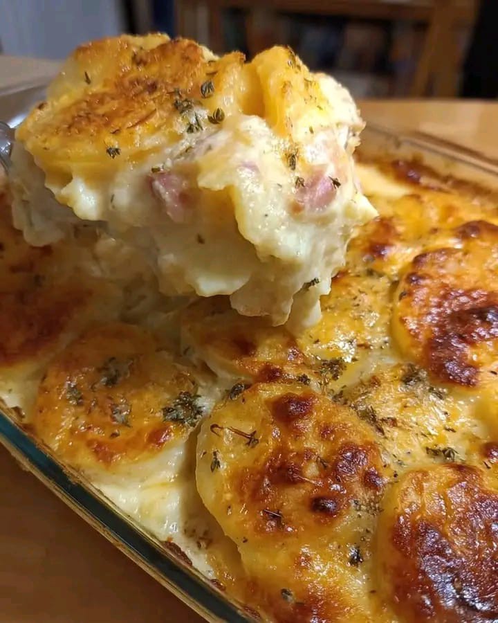 Creamy Cheesy Scalloped Potatoes with Ham - CYSSERO