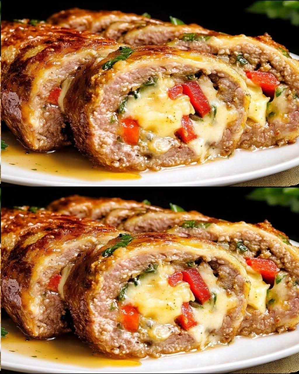 Cheesy Stuffed Meat Roll with Peppers and Herbs - CYSSERO