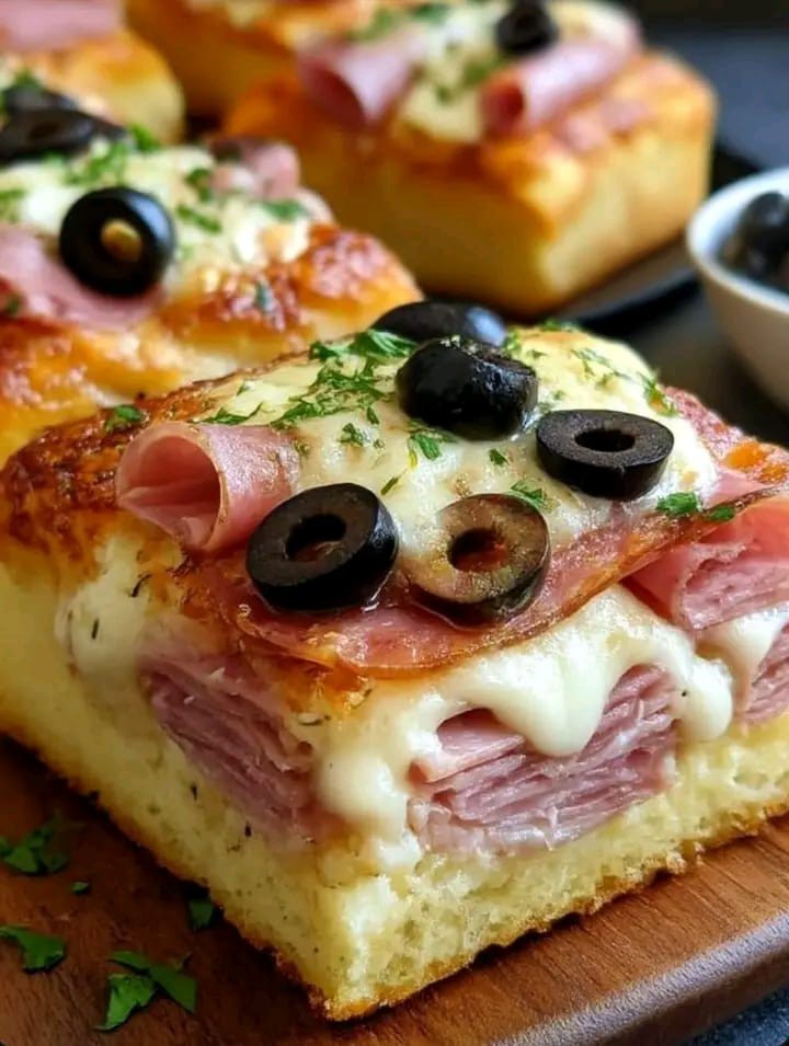 Ham and Cheese Pizza Bread Squares Recipe - CYSSERO